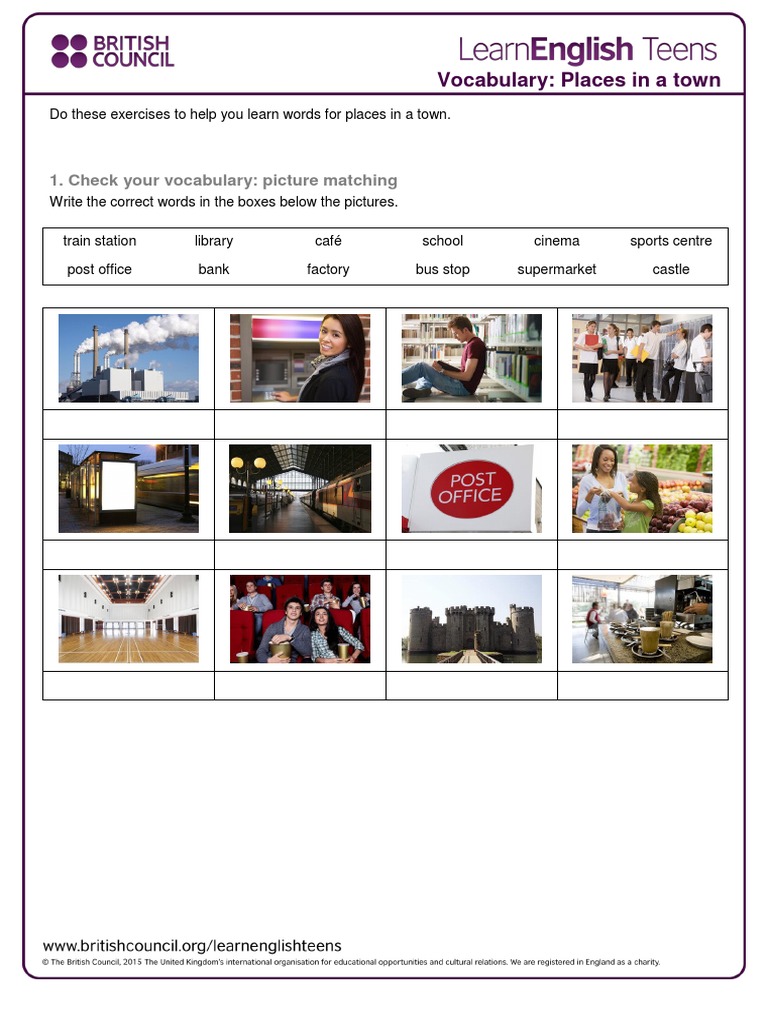 Town Places Vocabulary Exercises | PDF
