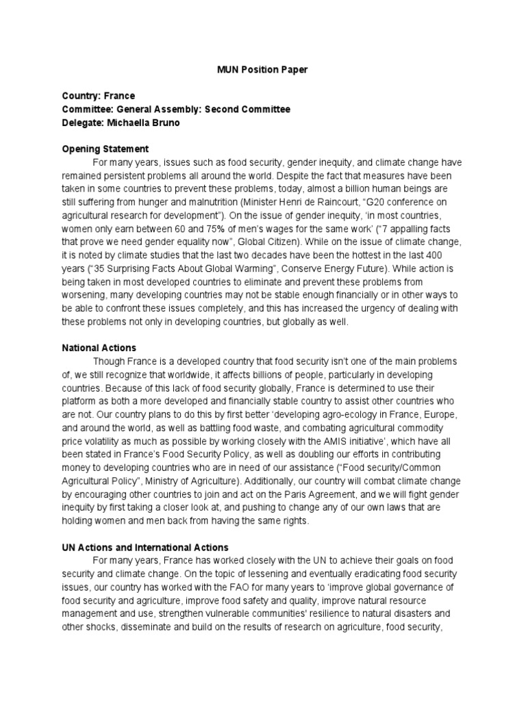 2 Ndfrancemunpositionpaper | Download Free PDF | Food Security ...