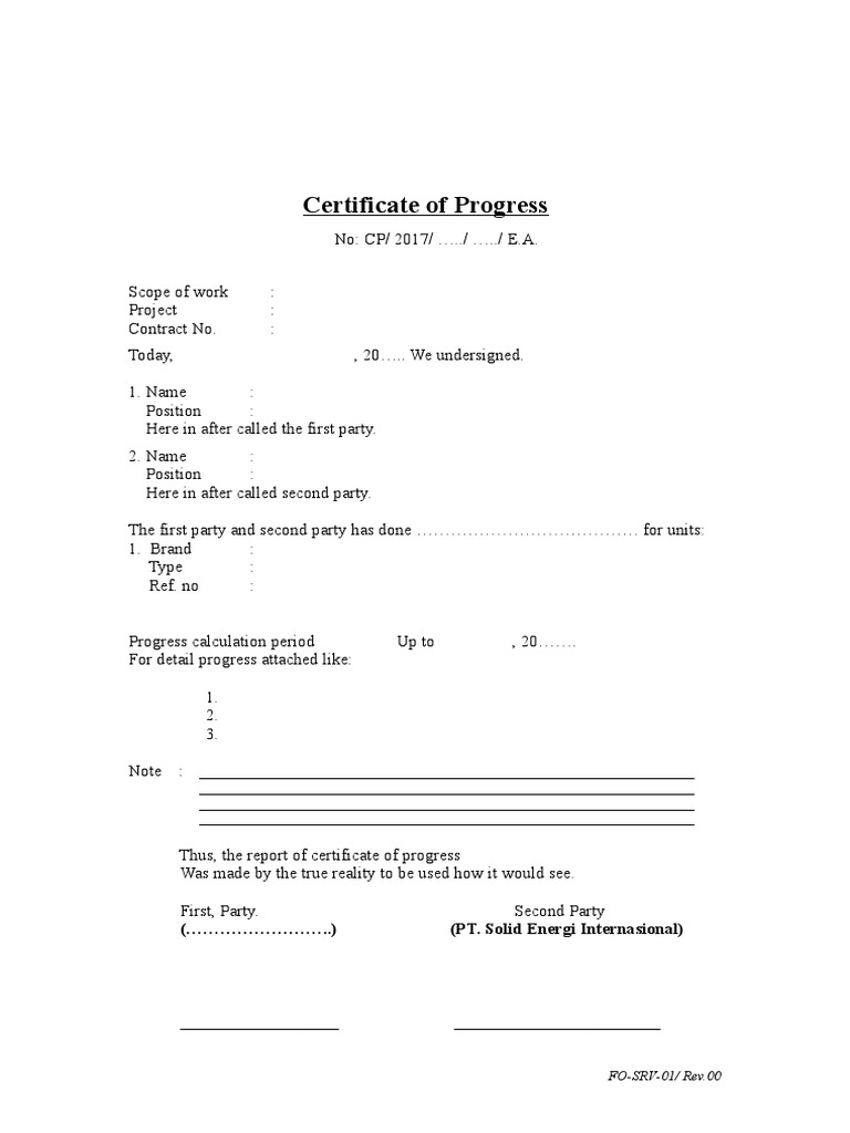 Certificate of Progress: ( ..) (PT. Solid Energi Internasional) | PDF