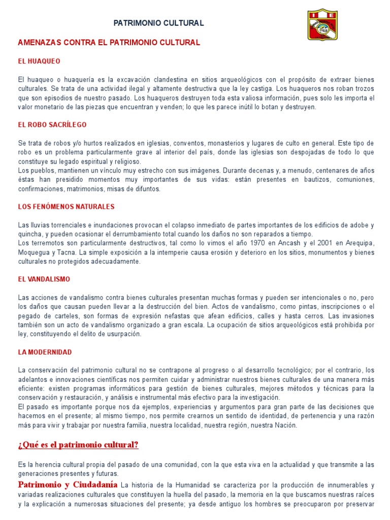 Patrimonio Cultural | Descargar gratis PDF | Adolescencia | Patrimonio cultural