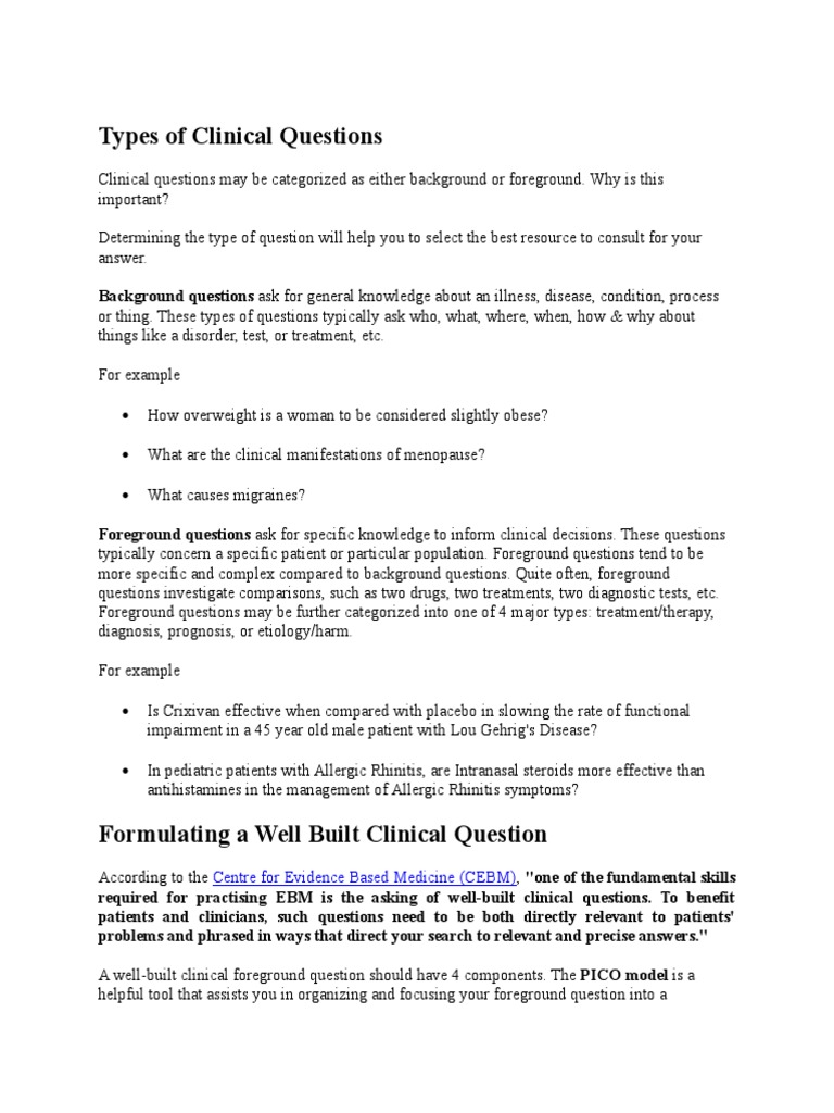 Types of Clinical Questions | Randomized Controlled Trial | Medical ...