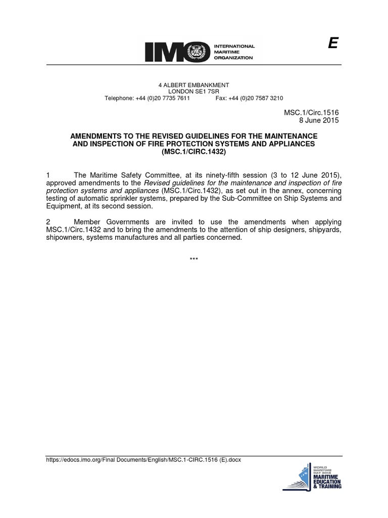 Enmienda A MSC.1-Circ.1432 (En Vigor A Día 10-05-2017) | PDF | Fire ...