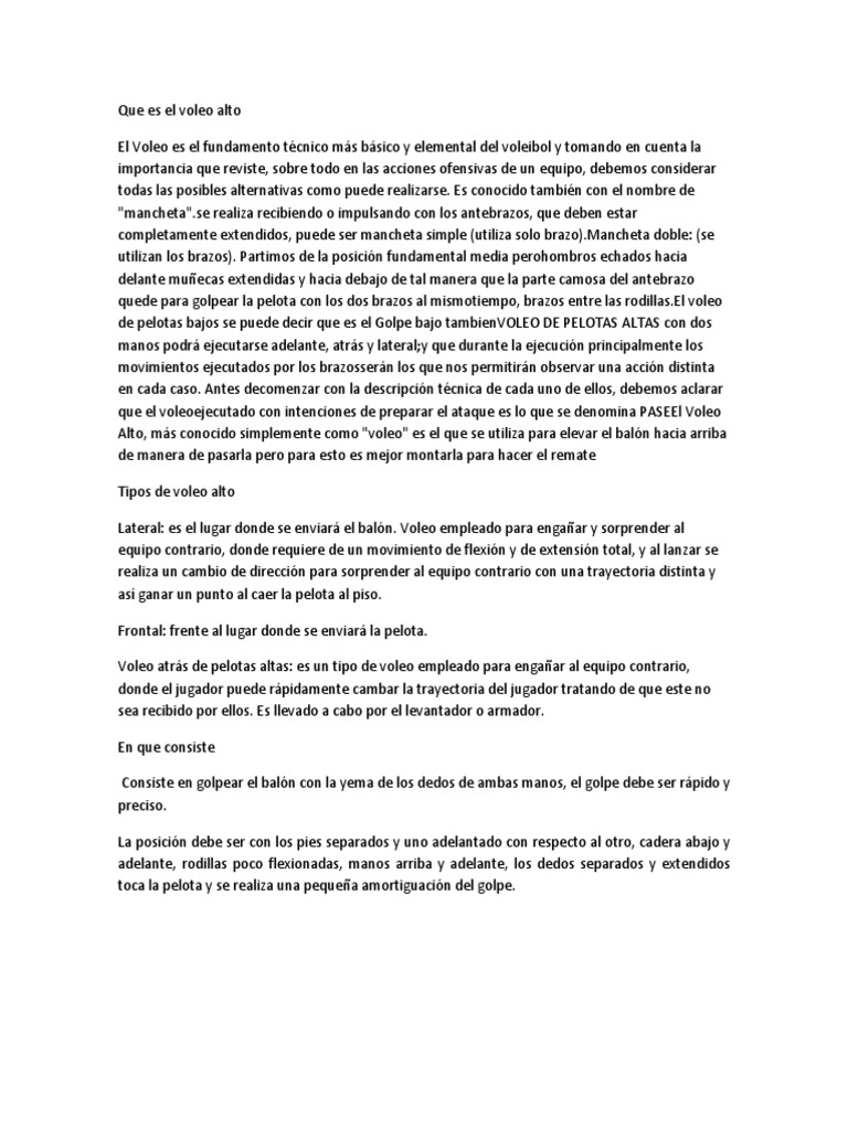 Que Es El Voleo Alto | PDF | Vóleibol | Deportes