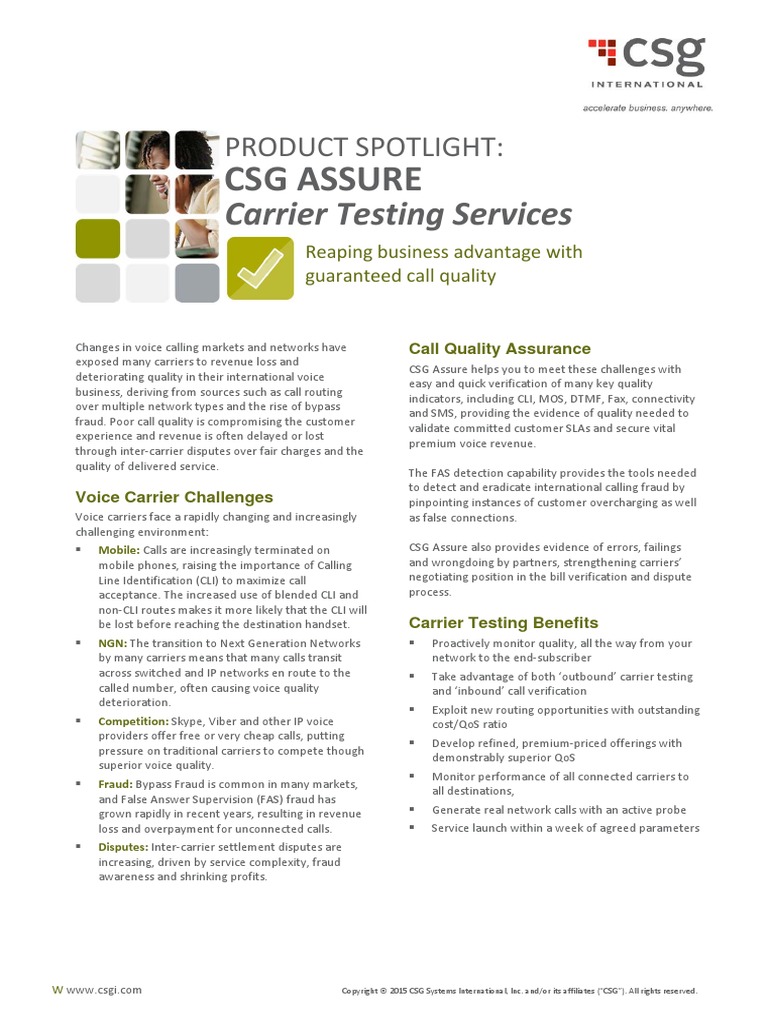CSG Assure Carrier Testing Datasheet | PDF | Quality Of Service | Short ...