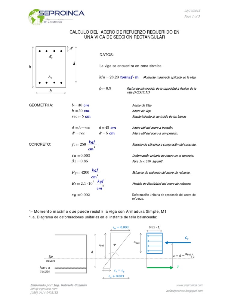 Mathcad Diseño de Viga de Sección Rectangular.pdf