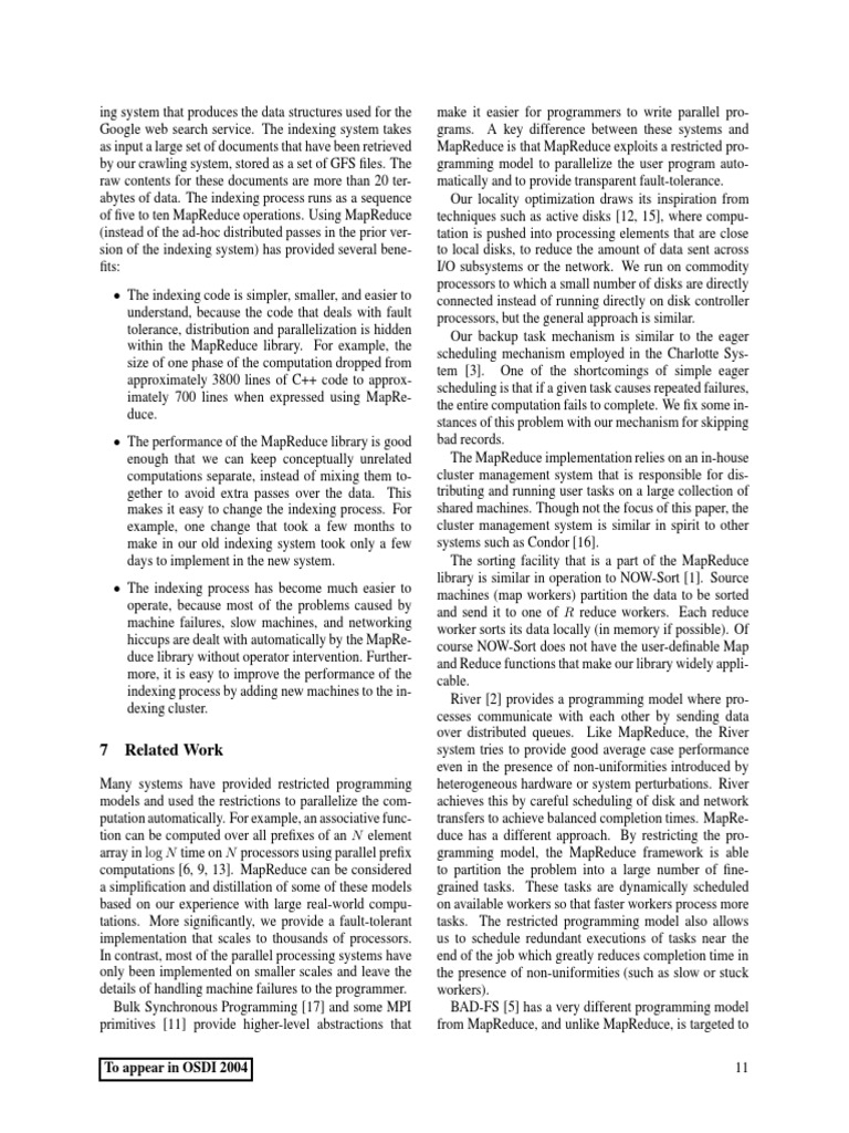 7 Related Work: To Appear in OSDI 2004 | PDF | Map Reduce | Parallel ...