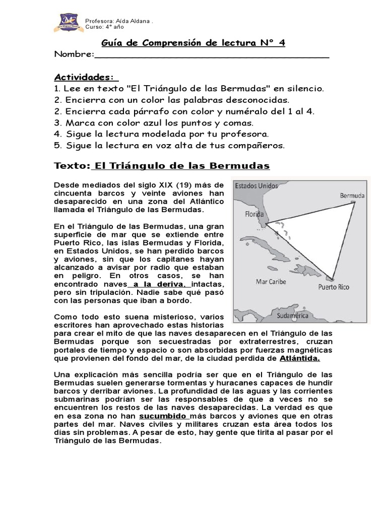 Guía de Comprensión de Lectura El Triángulo de Las Bermudas | PDF