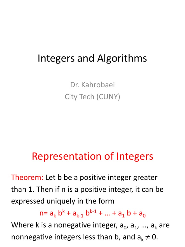 Integers and Algorithms: Dr. Kahrobaei City Tech (CUNY) | PDF ...