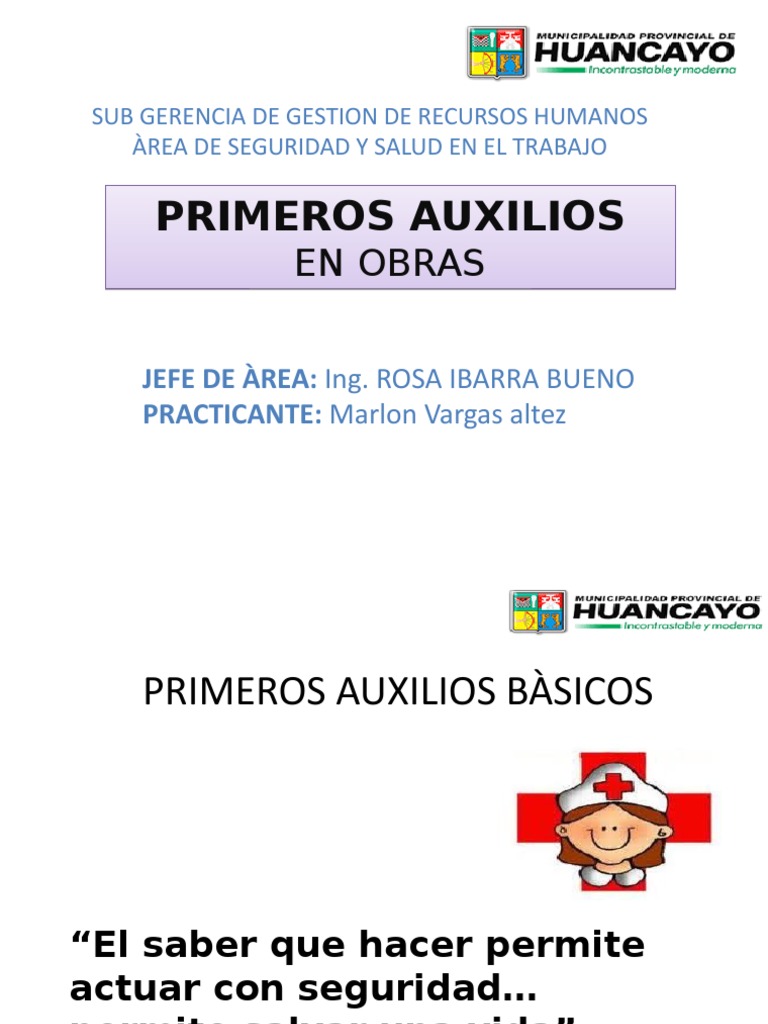 PRIMEROS AUXILIOS diapositiva | Reanimación cardiopulmonar | Herida