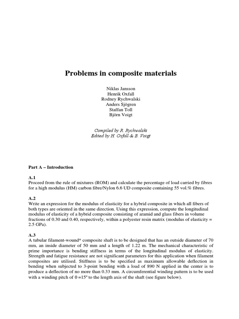 Problems in Compos Mater Questions PG PDF | PDF | Composite Material | Strength Of Materials