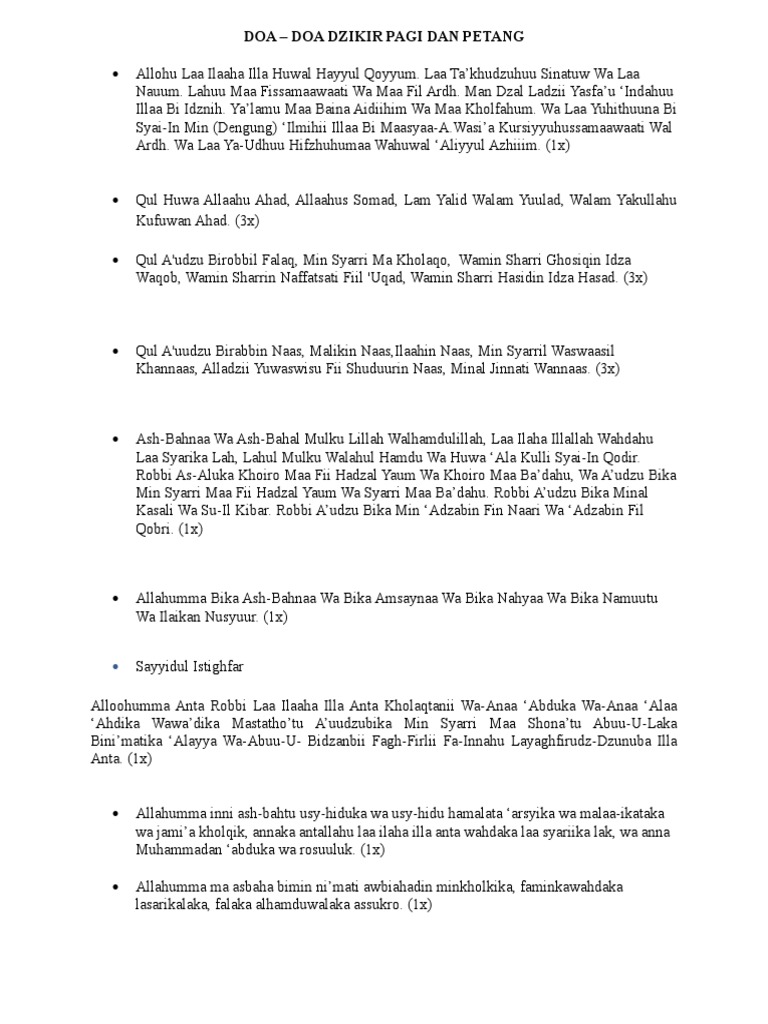 Doa - Doa Dzikir Pagi Dan Petang | PDF