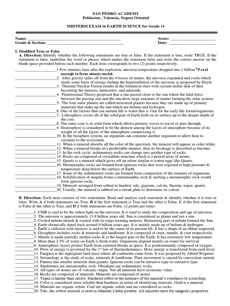 Midterm Earth Sci | PDF | Rock (Geology) | Minerals