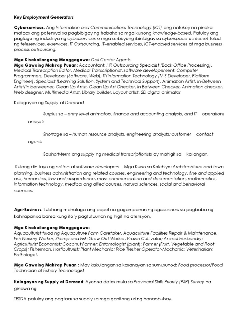 Key Employment Generators | PDF