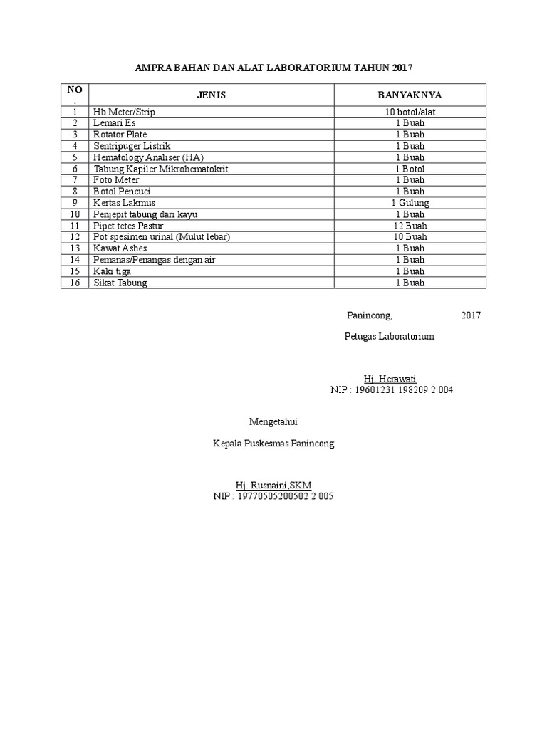 Ampra Bahan Dan Alat Laboratorium Tahun 2017 | PDF