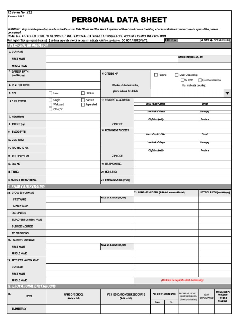 CS Form No 212 Revised Personal Data Sheet 2 new