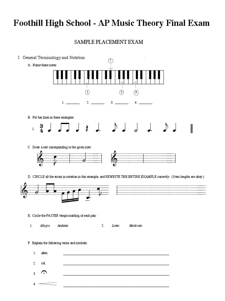 Foothill High School - AP Music Theory Final Exam | PDF | Tempo ...