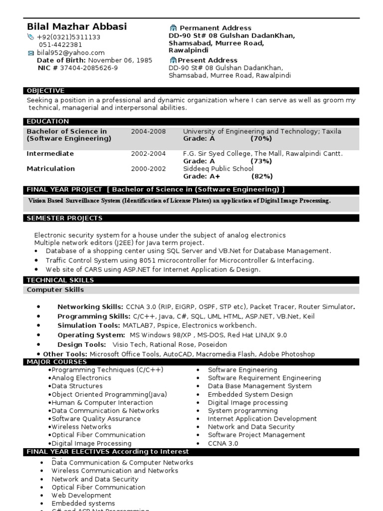 Bilal CV | PDF | Computer Network | Application Software
