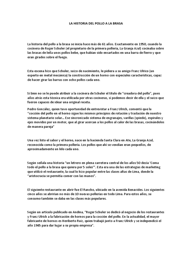 La Historia Del Pollo A La Brasa | PDF | Cocina | Cocina occidental