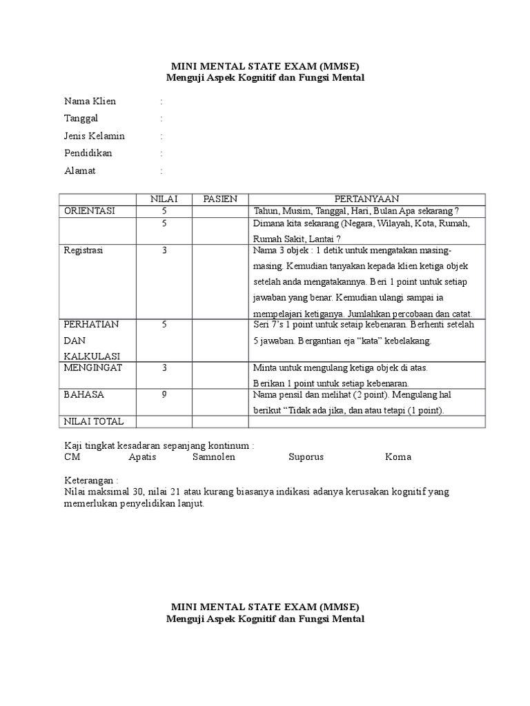 Mini Mental State Exam | PDF | Pengembangan Diri
