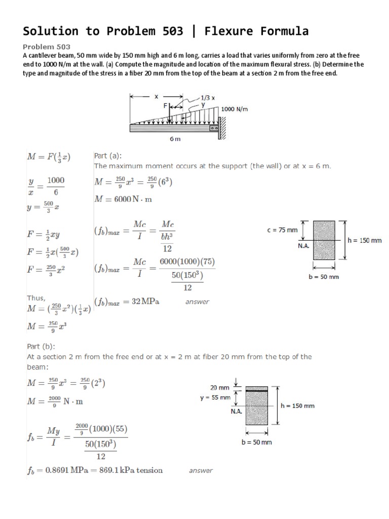 Solution To Problem 503 - Flexure Formula | PDF | Bending | Beam (Structure)