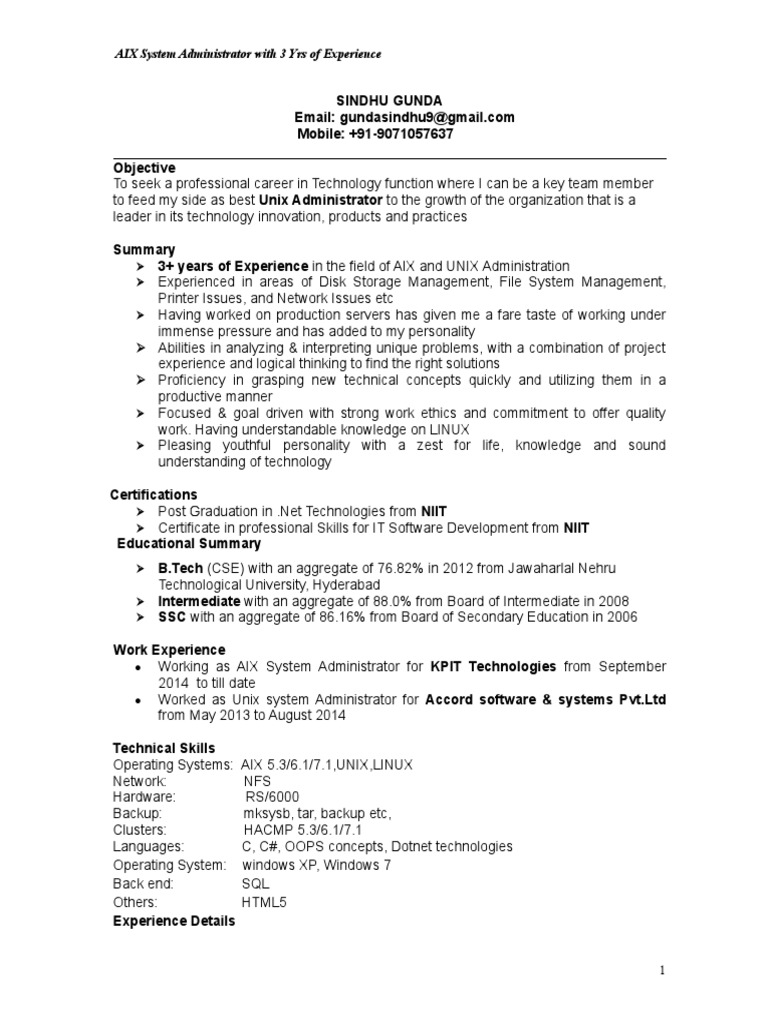 AIX System Administrator With 3 Yrs of Experience | PDF | System ...