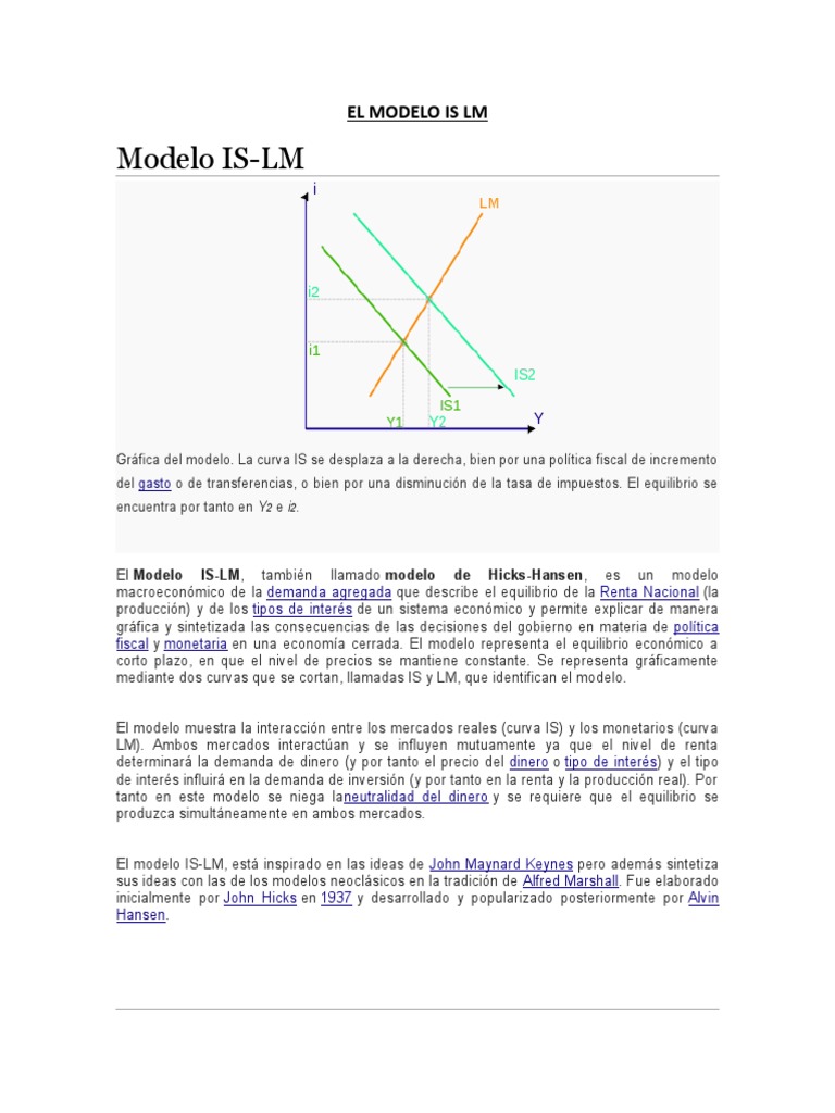 El modelo IS-LM: explicación gráfica del equilibrio económico | PDF | Teorías económicas | Dinero