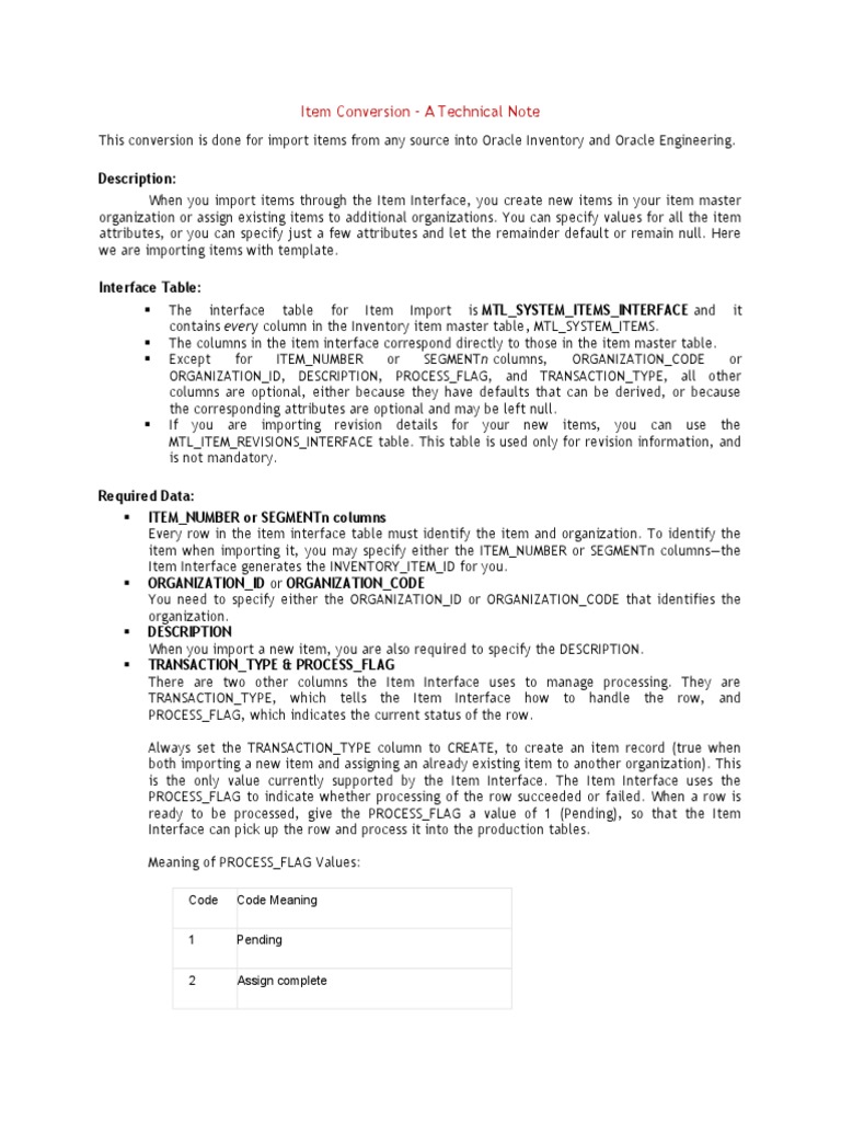Item Conversion - A Technical Note | PDF | Table (Database) | Application Programming Interface