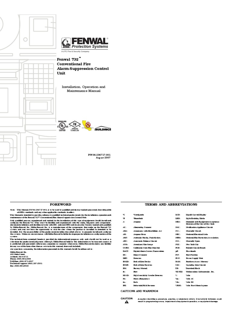 Protection Systems: Fenwal 732 Conventional Fire Alarm-Suppression ...