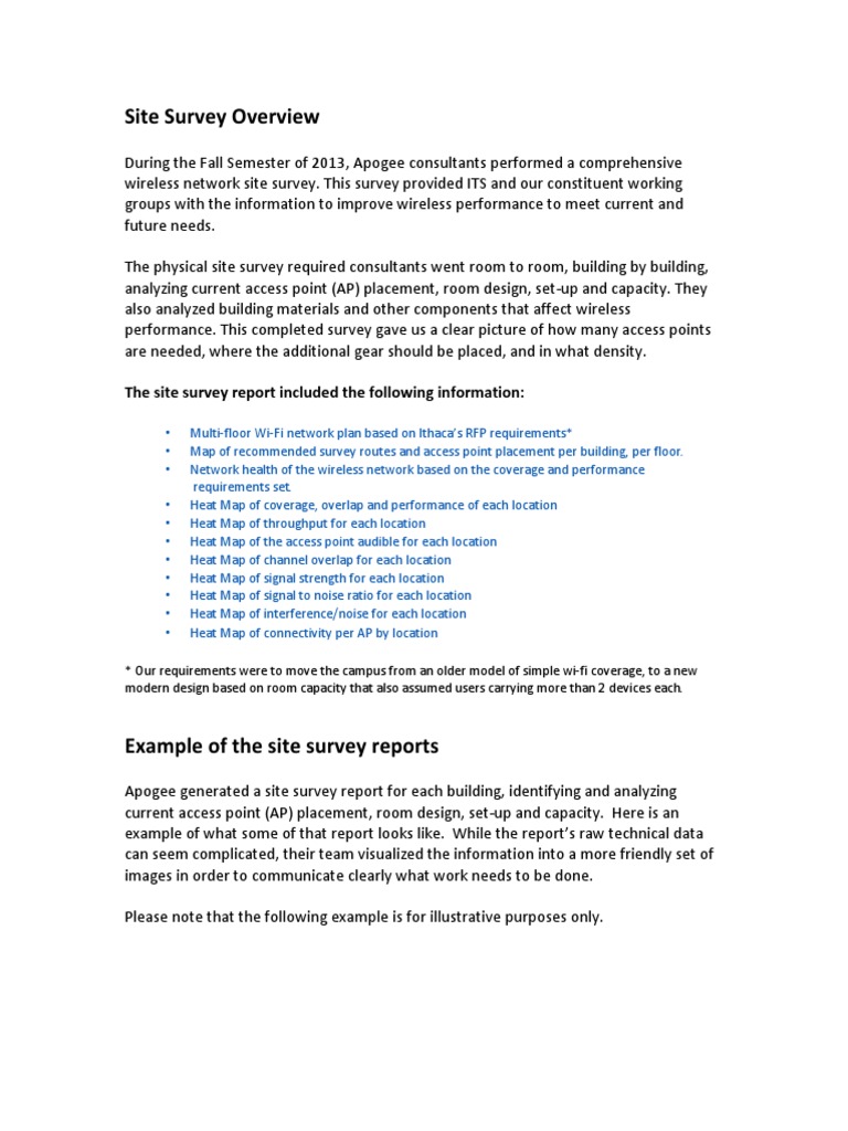 Site Survey Overview: The Site Survey Report Included The Following ...