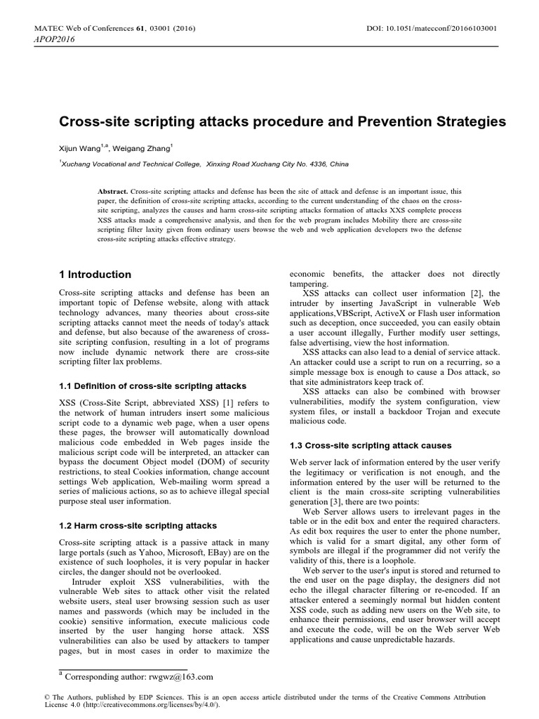 Cross Site Scripting Attacks Procedure And Prevention Strategies Pdf