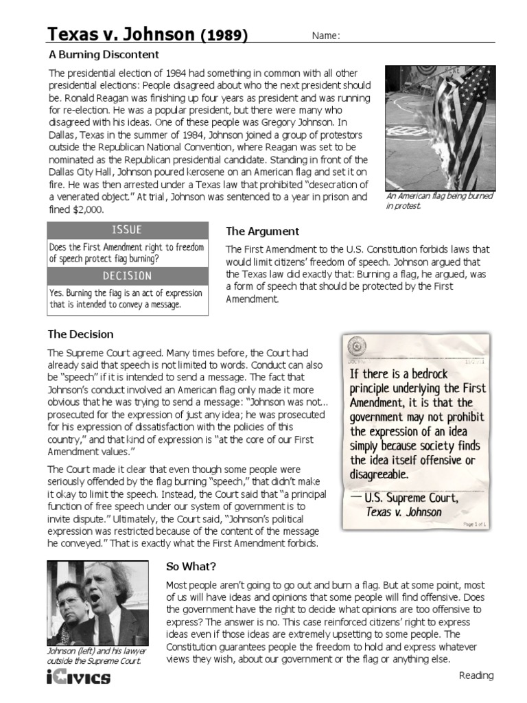 Texas v. Johnson (1989) - Infografx | PDF