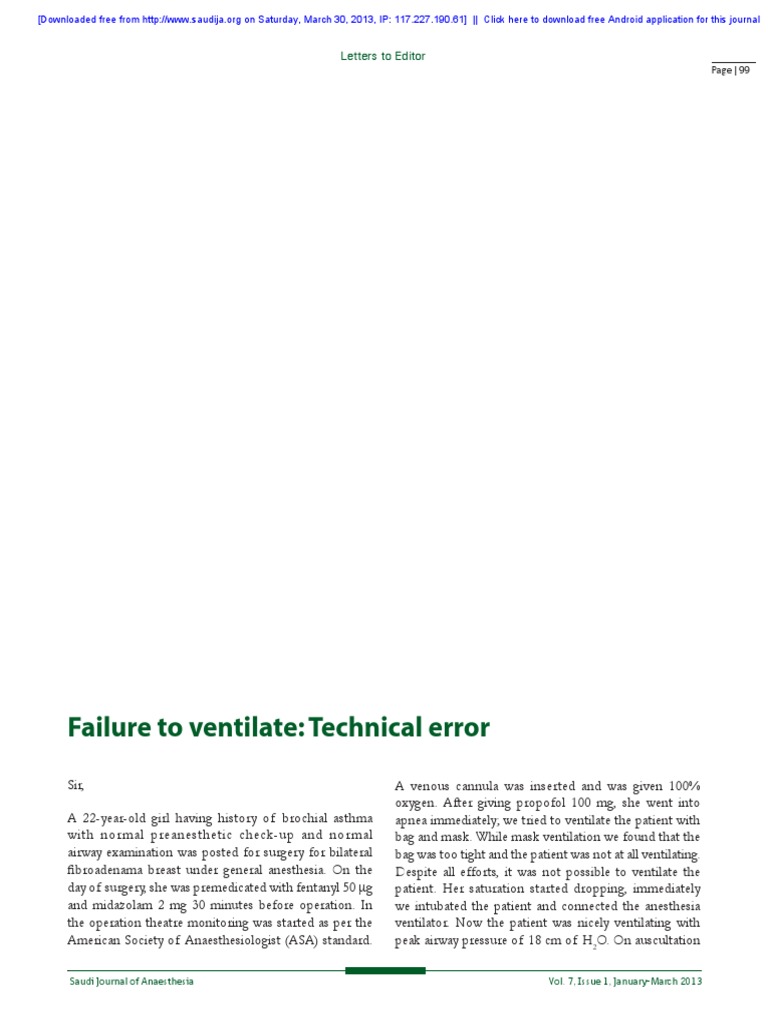 Failure To Ventilate | PDF | Anesthesia | Pain