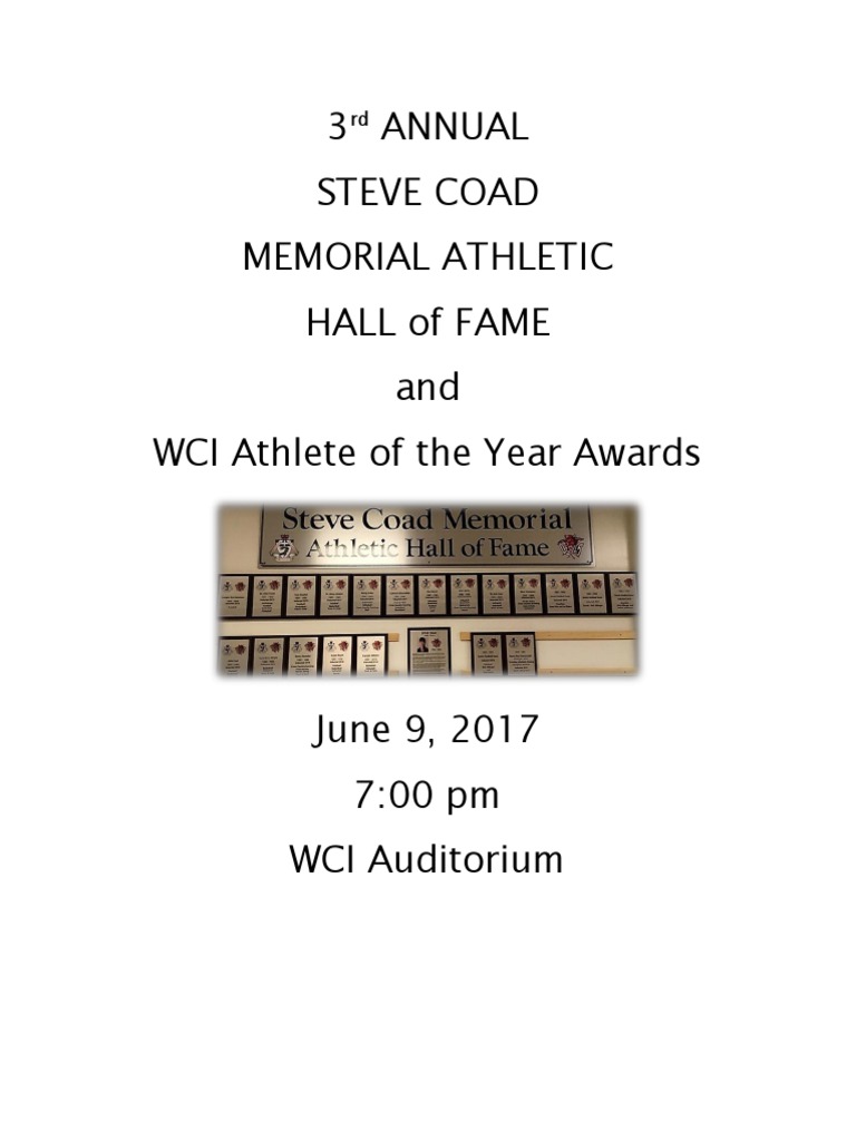 3 Annual Steve Coad Memorial Athletic Hall of Fame and WCI Athlete of ...