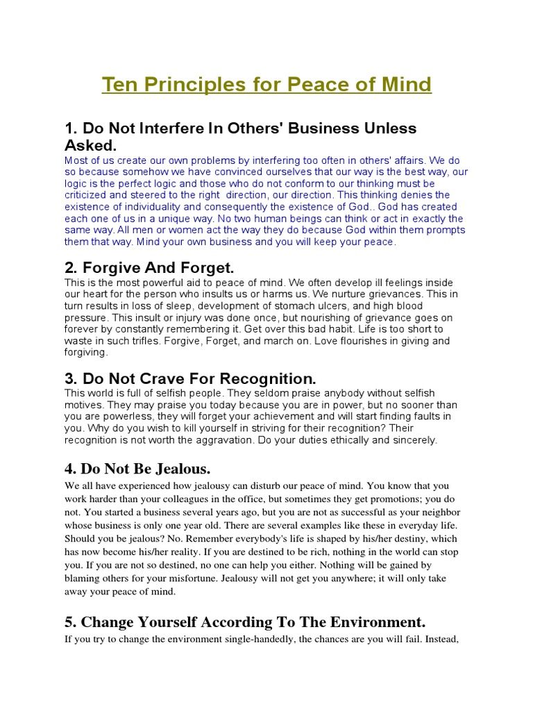 Ten Principles for Peace of Mind: 1. Do Not Interfere In Others ...