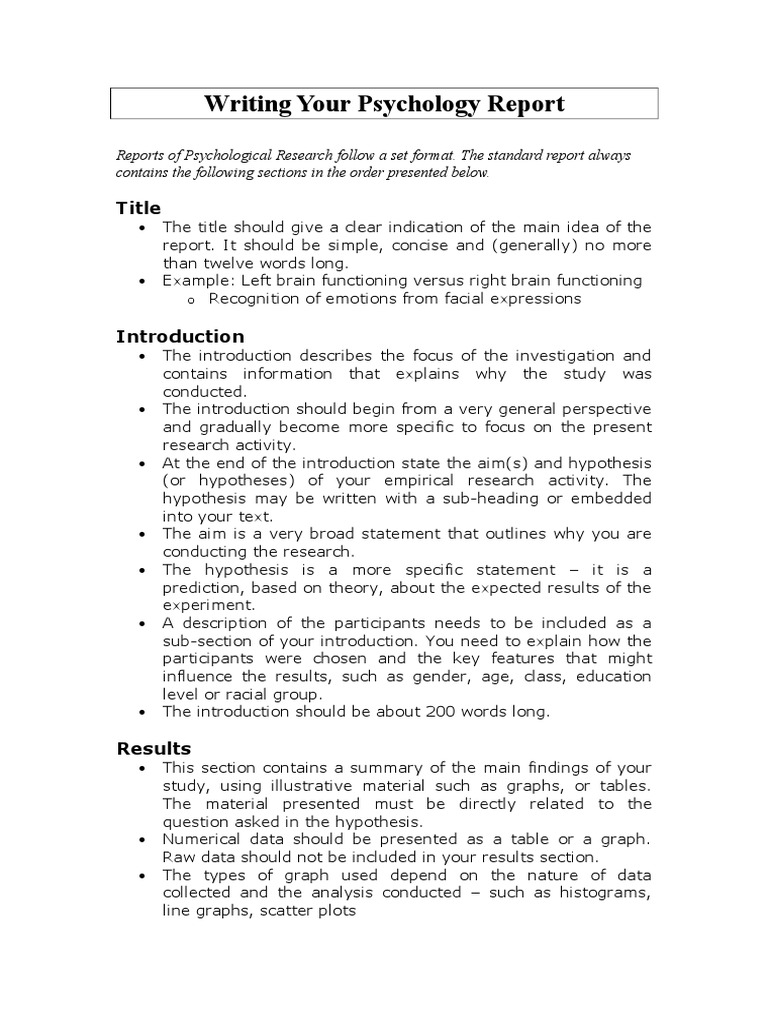 Writing Your Psychology Research Report | PDF | Hypothesis | Experiment