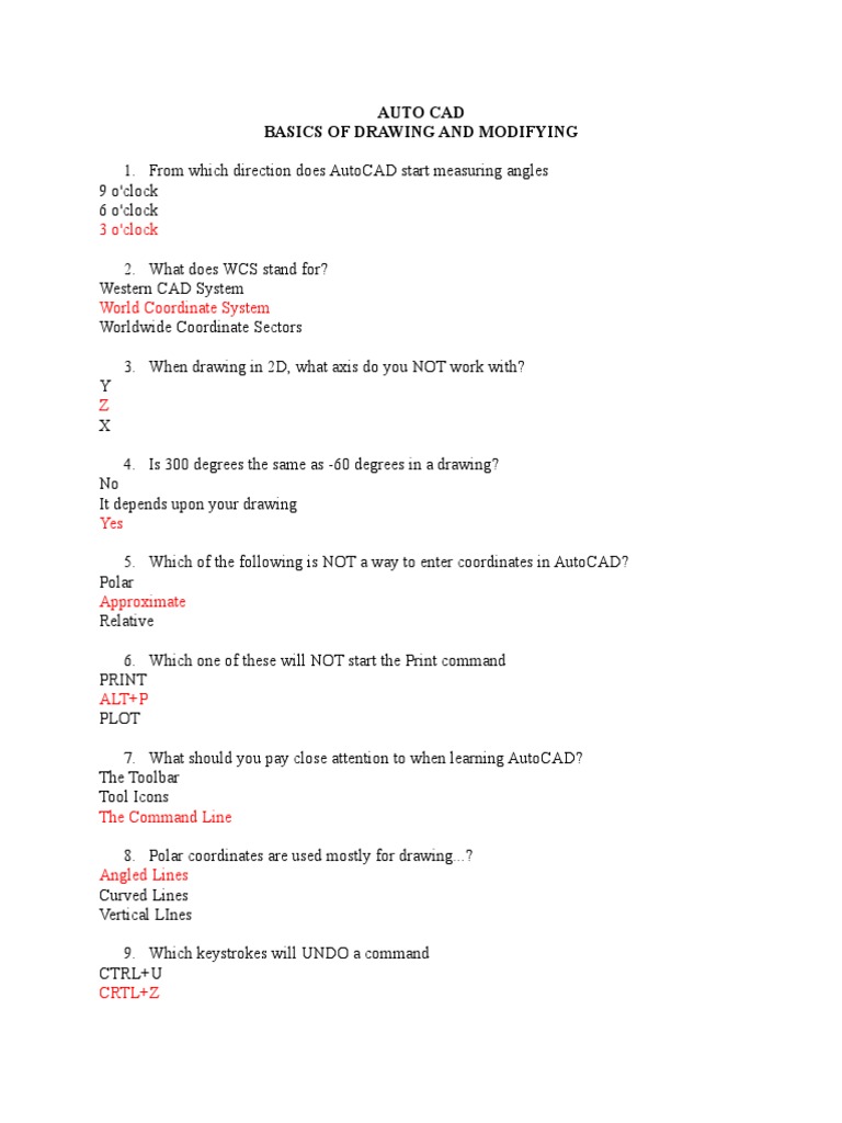 AutoCAD MCQ Questions and Answers | PDF | Line (Geometry) | Auto Cad