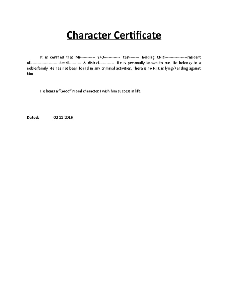 Character Certificate | PDF