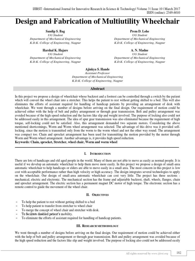 Design and Fabrication of Multiutility Wheelchair | PDF | Wheelchair ...