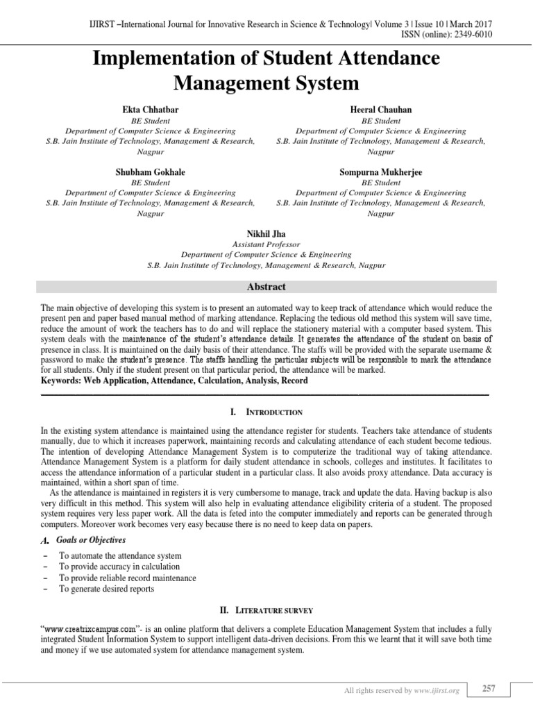 Implementation of Student Attendance Management System | PDF | Lecture ...
