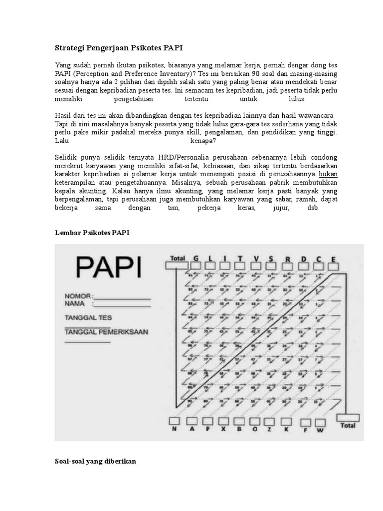 Strategi Pengerjaan Psikotes PAPI | PDF | Pengembangan Diri | Gaya Hidup