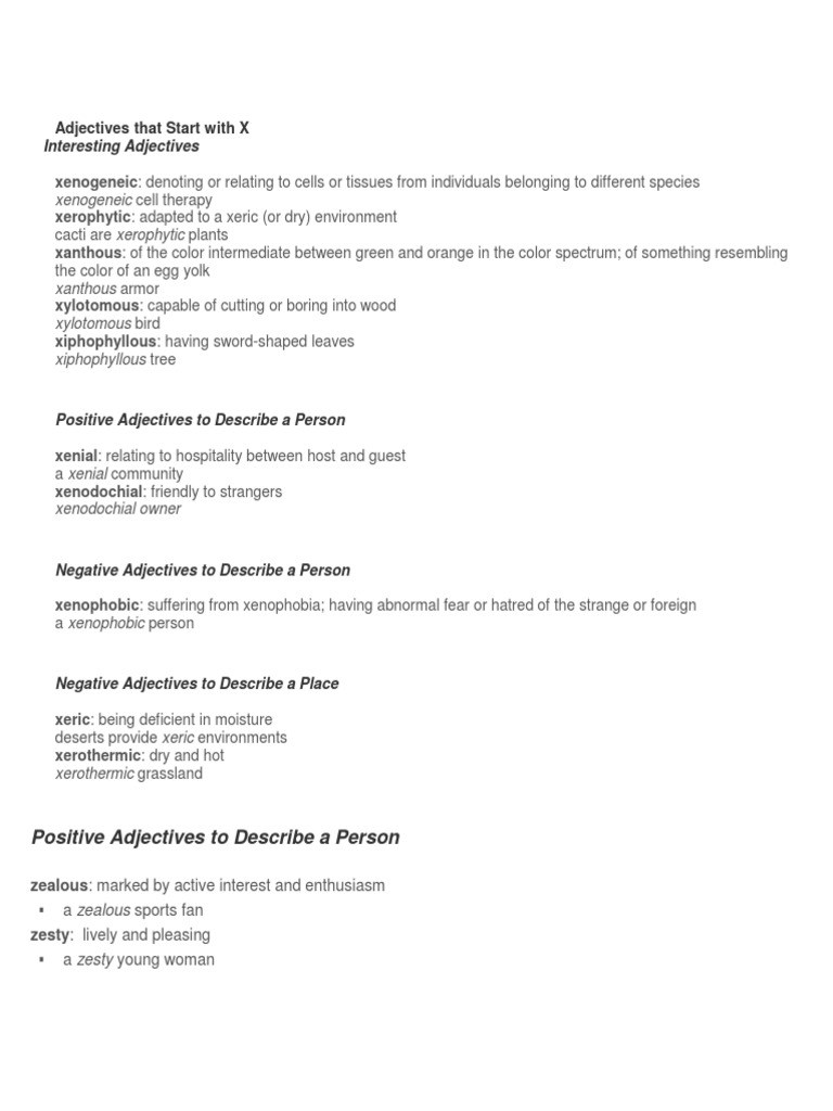 Adjectives Starting with X Explained | PDF