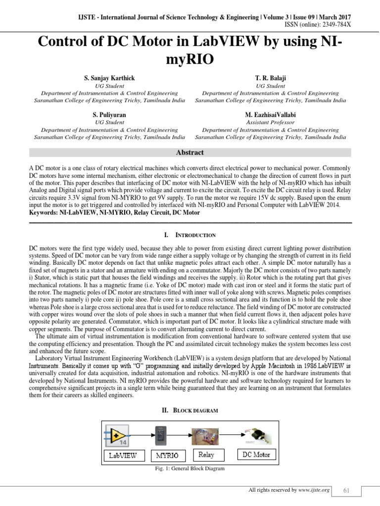 Control of DC Motor in Labview by Using Ni-Myrio | PDF | Electric Motor ...