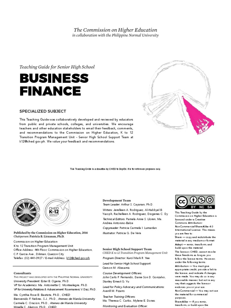 Senior High School Business Finance Guide | PDF | Literacy | Curriculum
