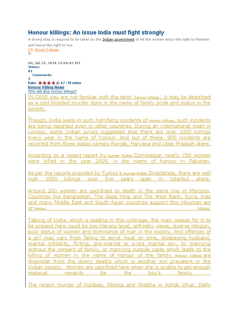 Honour Killings | PDF | Crime & Violence | Crimes