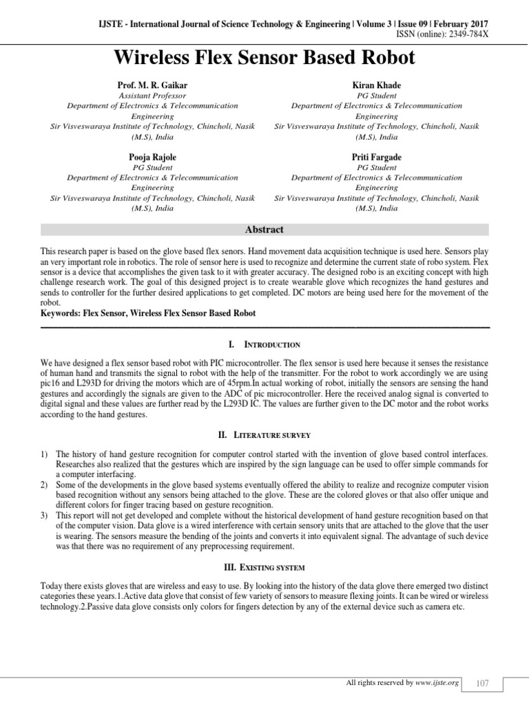 Wireless Flex Sensor Based Robot | PDF | Sensor | Electrical Engineering