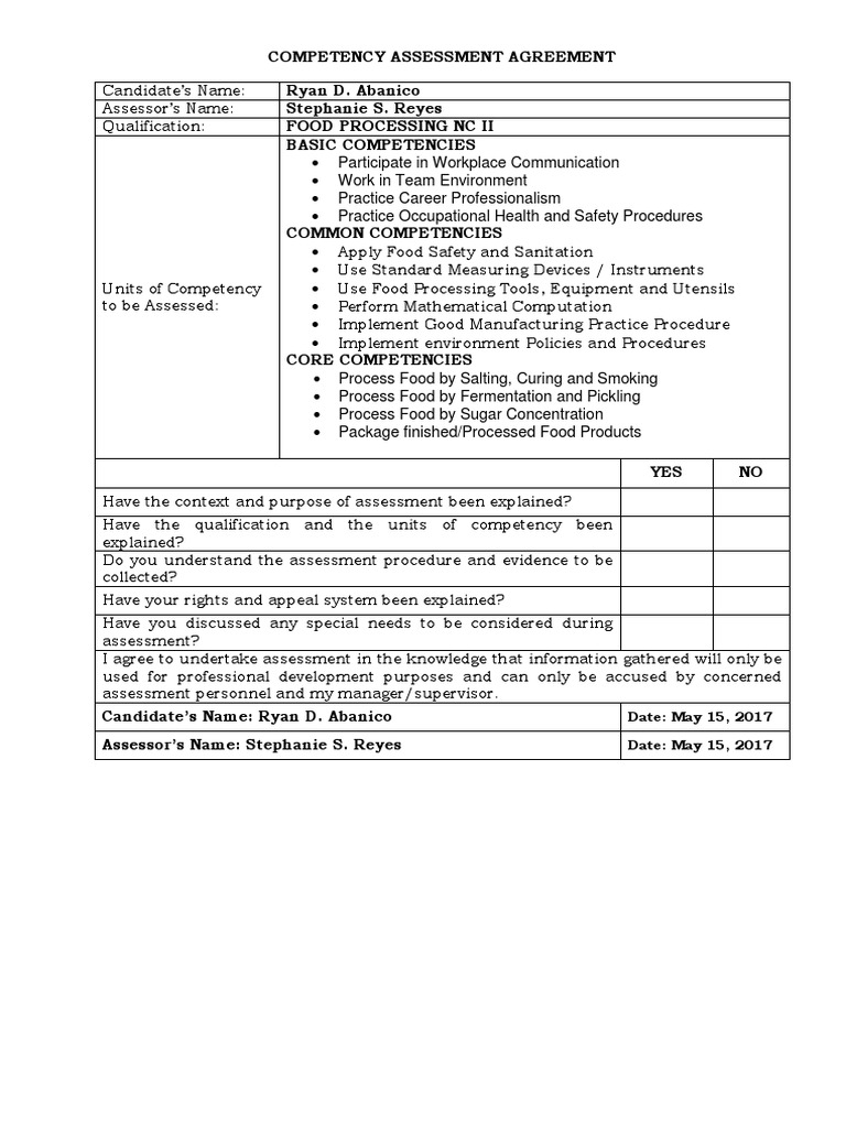 Competency Assessment Agreement | PDF