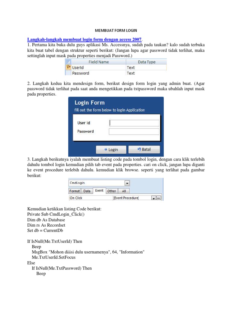 Membuat Form Login Di Access | PDF