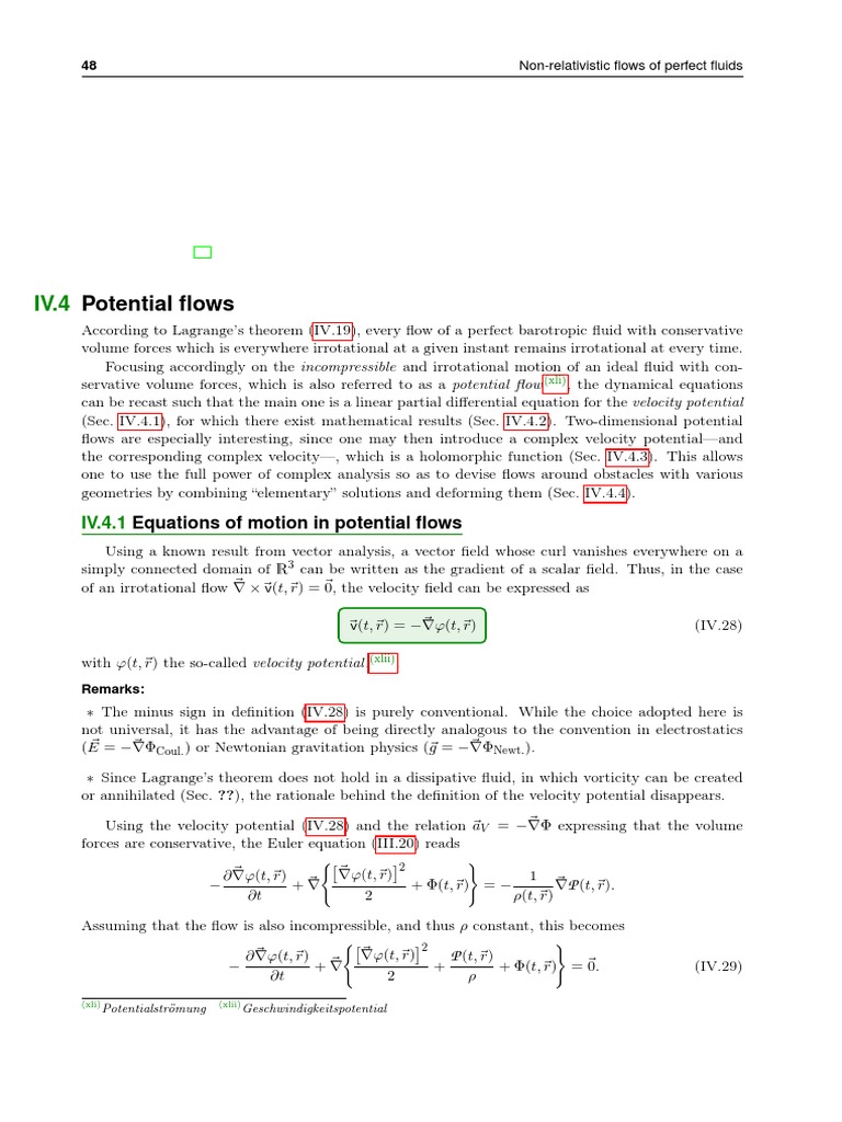 Equations of Motion in Potential Flows | PDF | Fluid Dynamics | Boundary Value Problem