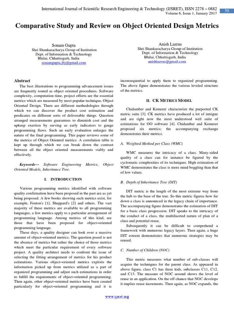 Comparative Study and Review On Object Oriented Design Metrics | PDF ...