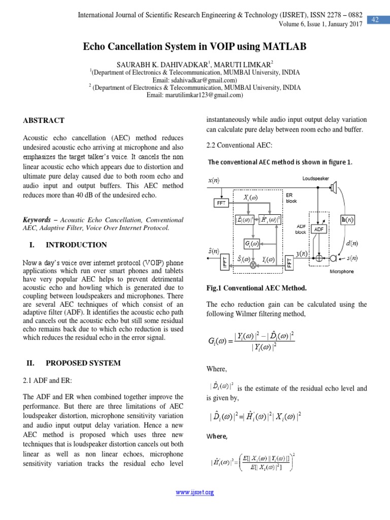 Echo Cancellation System in VOIP Using MATLAB | PDF | Distortion | Microphone